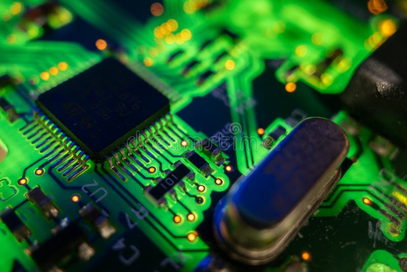 Detail of a Microprocessor, Resistors and Capacitors Soldered To a ...