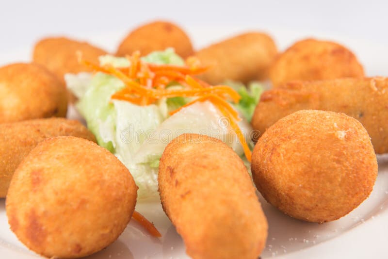 Plate of Mixed Ham and Cod Croquettes with Lettuce. Stock Photo - Image ...