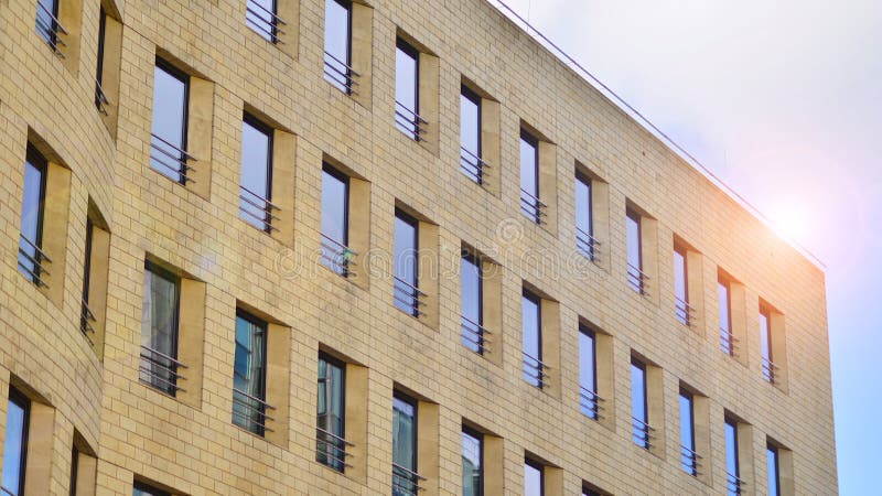 Detail of a Modern Yellow Brick Building with Large Windows. Stock ...