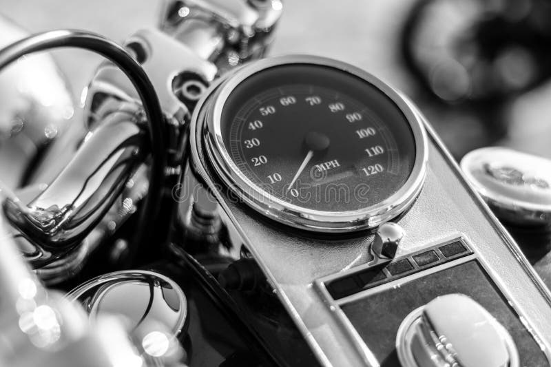 Detail of a Motorcycle Speedometer and Speedometer in Black and White ...