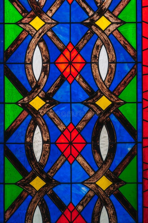 A Detail of a Multi-colored Panel from a Stained Glass Window in a ...