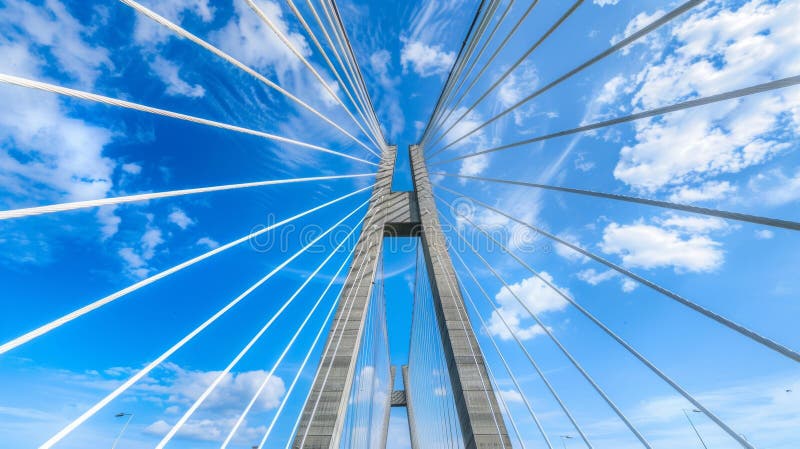 Detail of the Multi-span Cable-stayed Bridge on Sky Background Stock ...