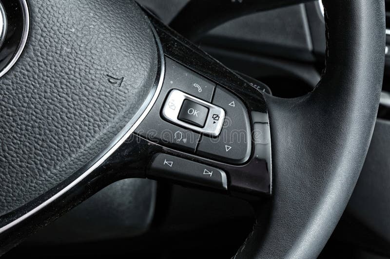Detail of Multifunction Driving Wheel with Buttons and Horn Stock Photo ...