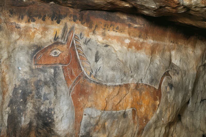 Detail of a Mythological Creature in Rock Art Stock Illustration ...