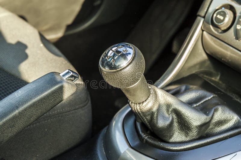Detail of New Modern Car Interior, Focus on Hand Break and Speed Stock ...