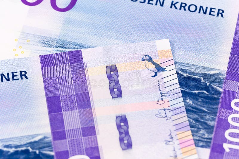 Detail of a New 1000 Norwegian Krone Banknote Reverse Stock Image ...