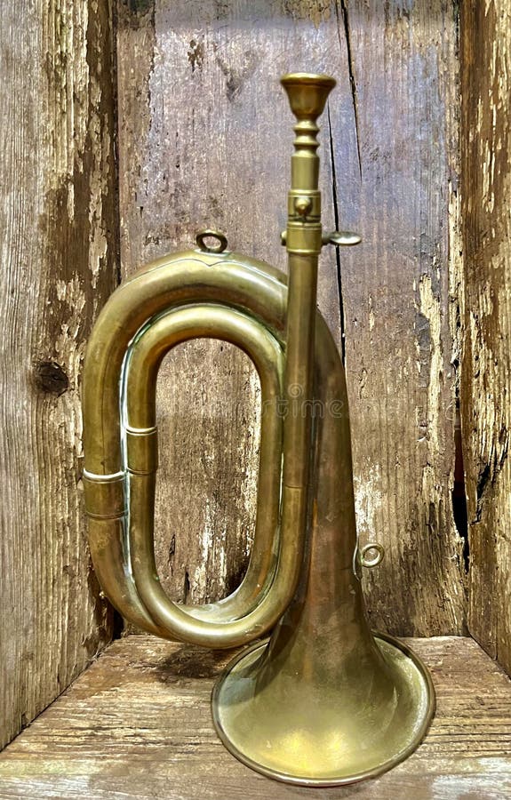Detail of an Old Metal Military Bugle, Gilded. Stock Photo - Image of ...