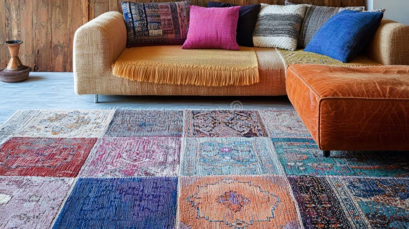 Detail of a Old Patchwork Carpet . Close Up Stock Image - Image of design, indian: 335774675