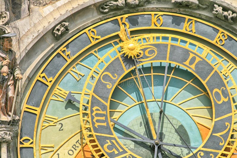 Detail of old Prague clock stock photo. Image of human - 89062384