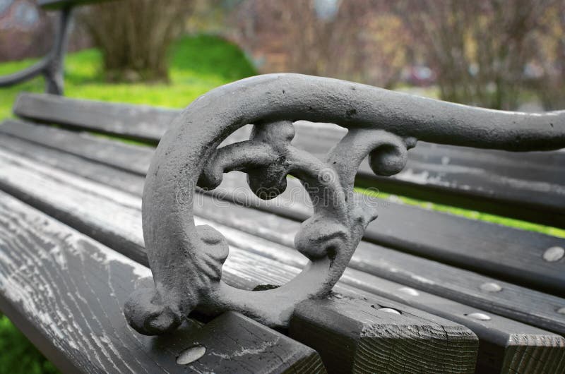 Detail of the Old Rusty Bench in Park. Stock Photo - Image of seat ...