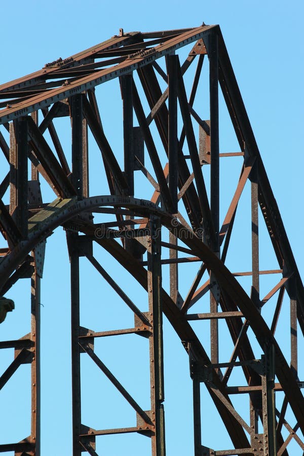Detail of Old Rusty Metal Bridge on Blue Sky Background Stock Image ...
