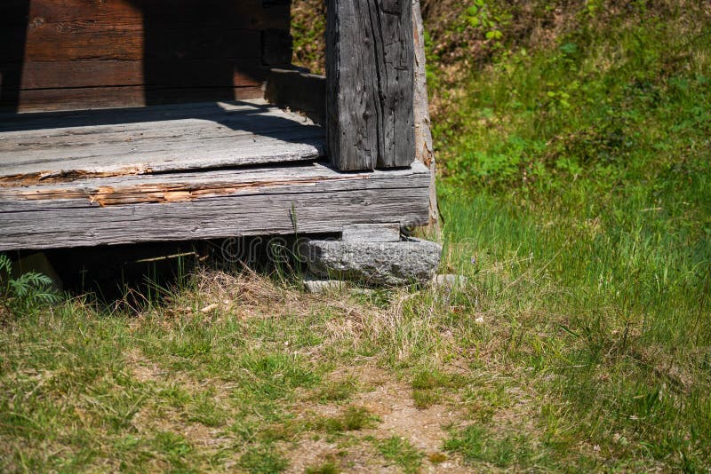 Detail of an Old Wooden Structure without a Door on the Ground Stock ...