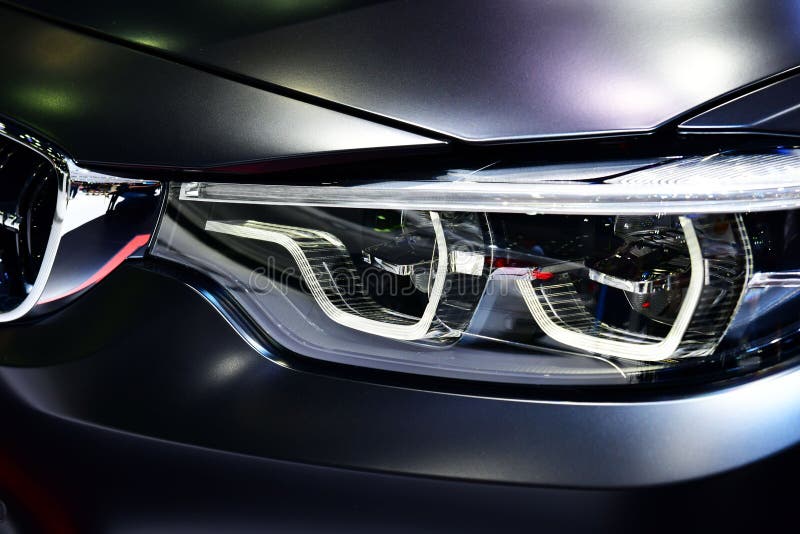 LED headlights modern car. stock photo. Image of panorama - 123889764