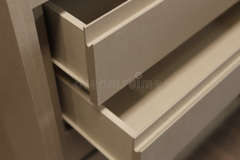 Open Drawers of New Built-in Cabinet Stock Image - Image of house ...