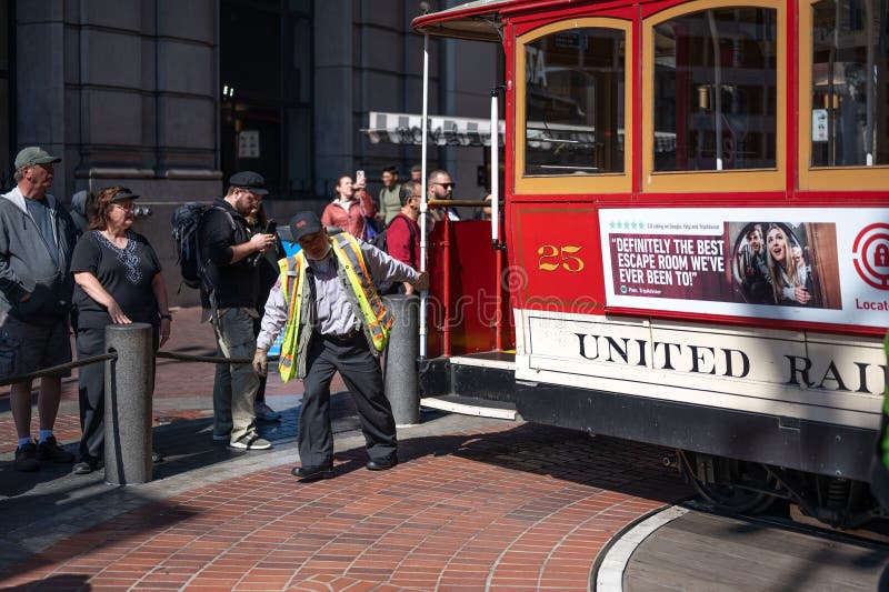 Operator Turning the Tram Manually by Pushing on the Platform Editorial ...