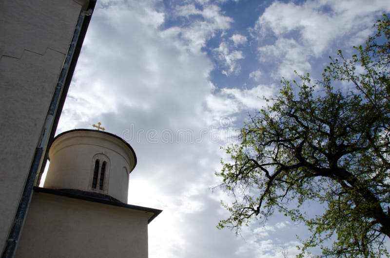 Detail of Orthodox Church with Cross and Tree Stock Photo - Image of ...