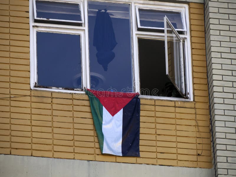 Palestine Flag Hanged on a Window Stock Image - Image of street ...