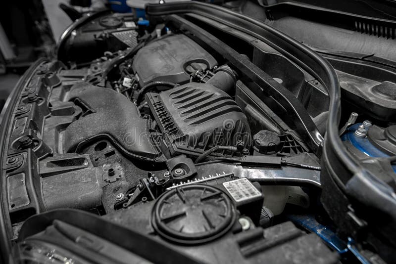 Detail Photo of Car Engine Under the Hood Stock Photo - Image of close ...