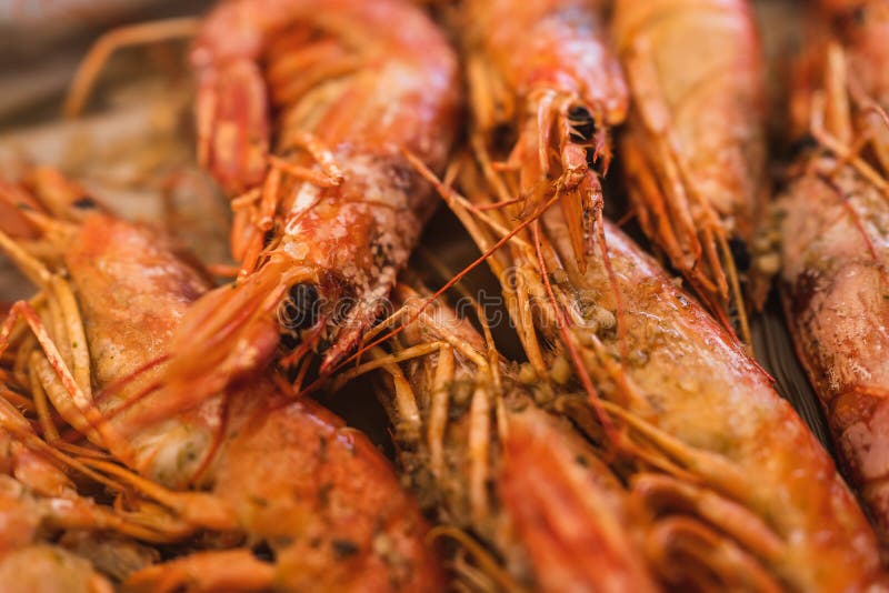 Detail of a Plate of Cooked Prawns Stock Photo - Image of marine, board ...
