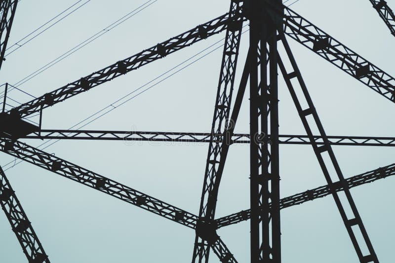 Detail of Power Line Post. High Voltage Tower on the Sky Background ...