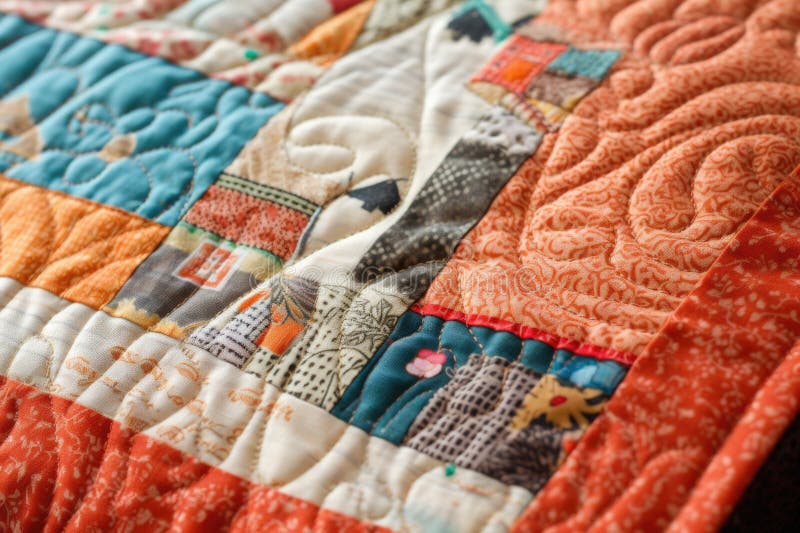 Detail of Quilt Corner with Hand-stitched Label Stock Illustration ...