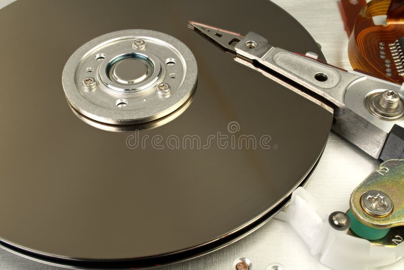 Detail of Reading - Writing Head of Hard Drive. Close Up Inside of Hard ...