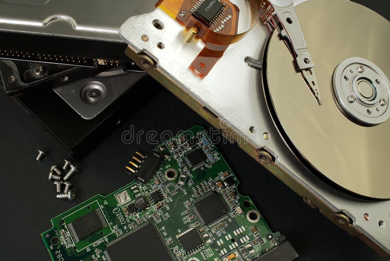 Detail of Reading - Writing Head of Hard Drive. Close Up Inside of Hard ...