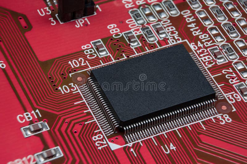 Detail of Red Electronic Board. Close-up of Electronic Circuit Board ...