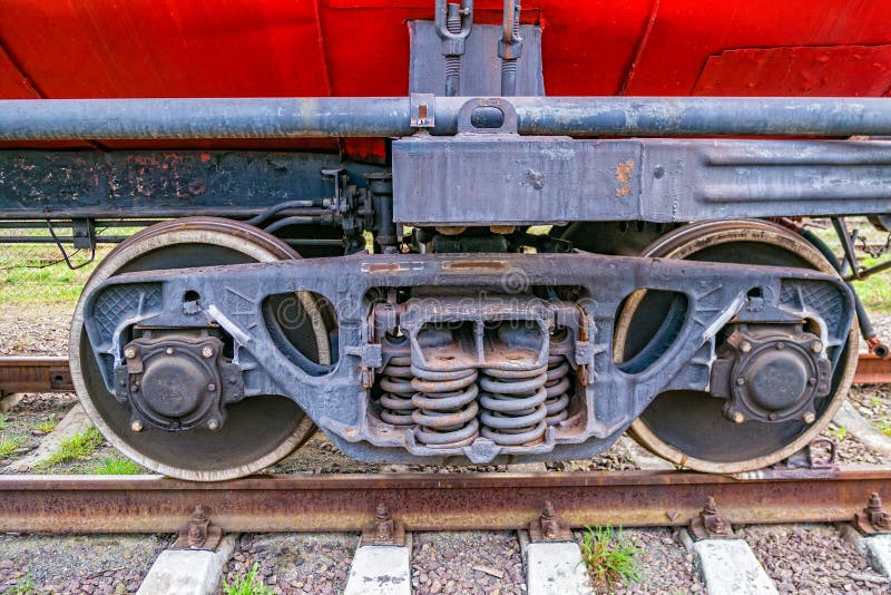 Detail of Red Fire Train on the Track Stock Image - Image of closeup ...