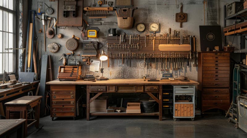 Detail-rich Vintage Workshop with an Array of Tools and a Classic ...