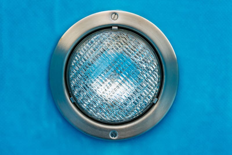 Detail of a Round Pool Spotlight with Blue Background Stock Photo ...