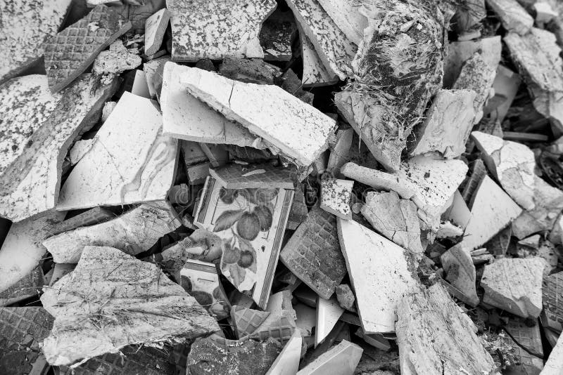 Tile debris in the trash stock image. Image of disaster - 268912437