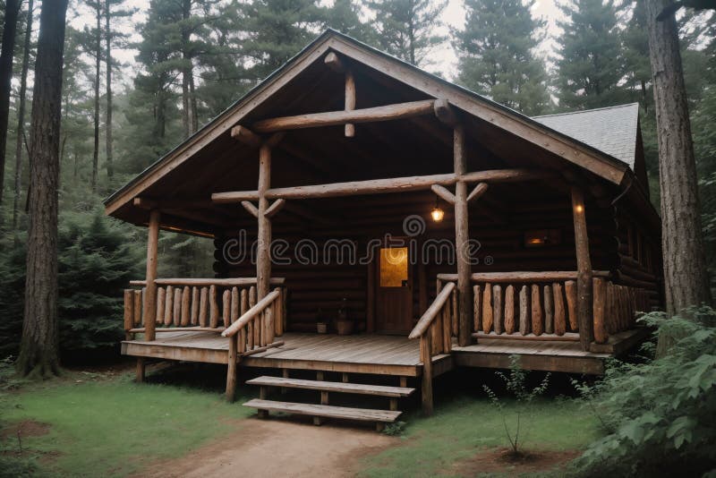 Detail of a Rustic Cabin Amidst a Pine Forest Stock Illustration ...