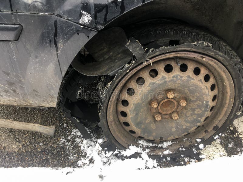 The Detail of Rusty Wheel with Flat Tire Stock Image - Image of ...