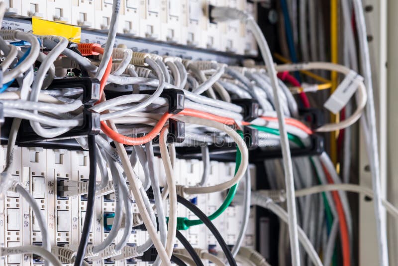 Detail of Server Rack with Ethernet Cables Connected To the Swit Stock ...
