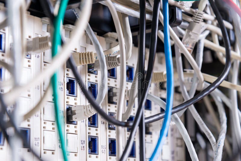 Detail of Server Rack with Ethernet Cables Connected To the Swit Stock ...