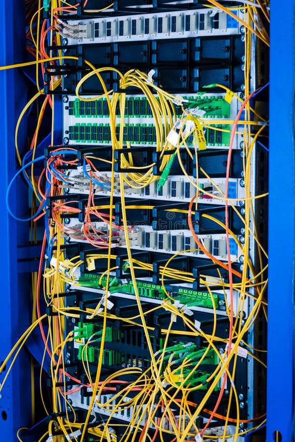 Detail of Server Rack with Fiber Optic Cables Attached To Front Stock ...