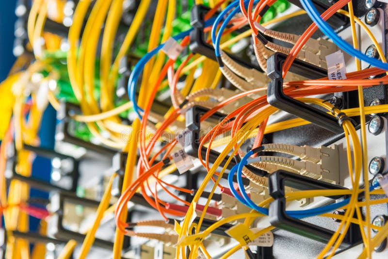 Detail of Server Rack with Fiber Optic Cables Attached To Front Stock ...