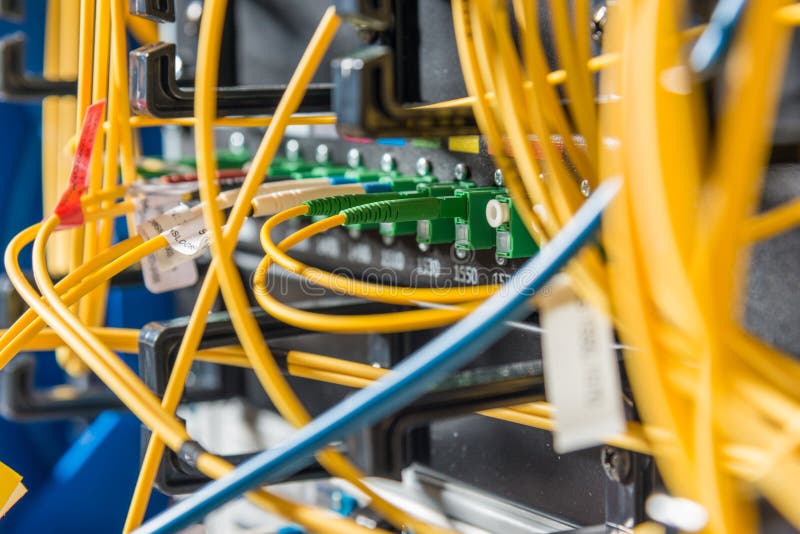Detail of Server Rack with Fiber Optic Cables Attached To Front Stock ...