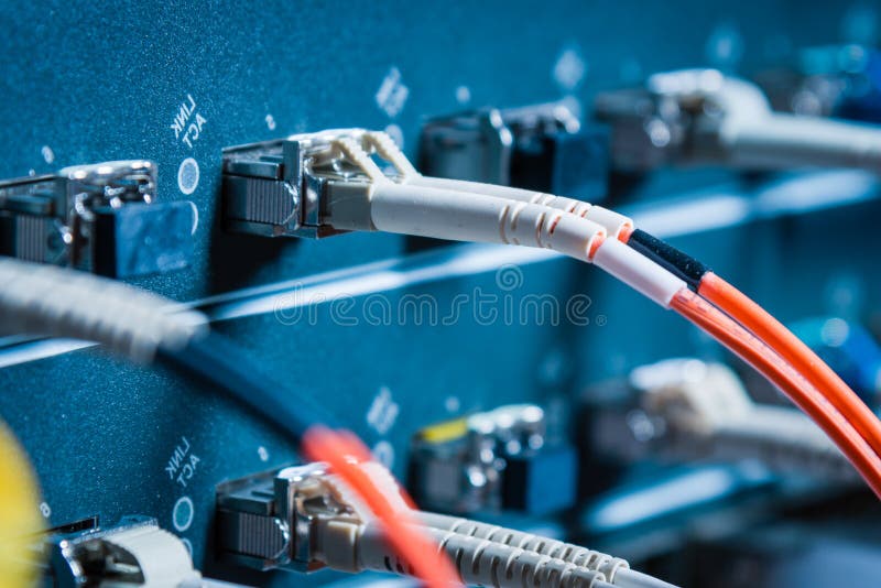 Detail of Server Rack with Fiber Optic Cables Attached To Front Stock ...