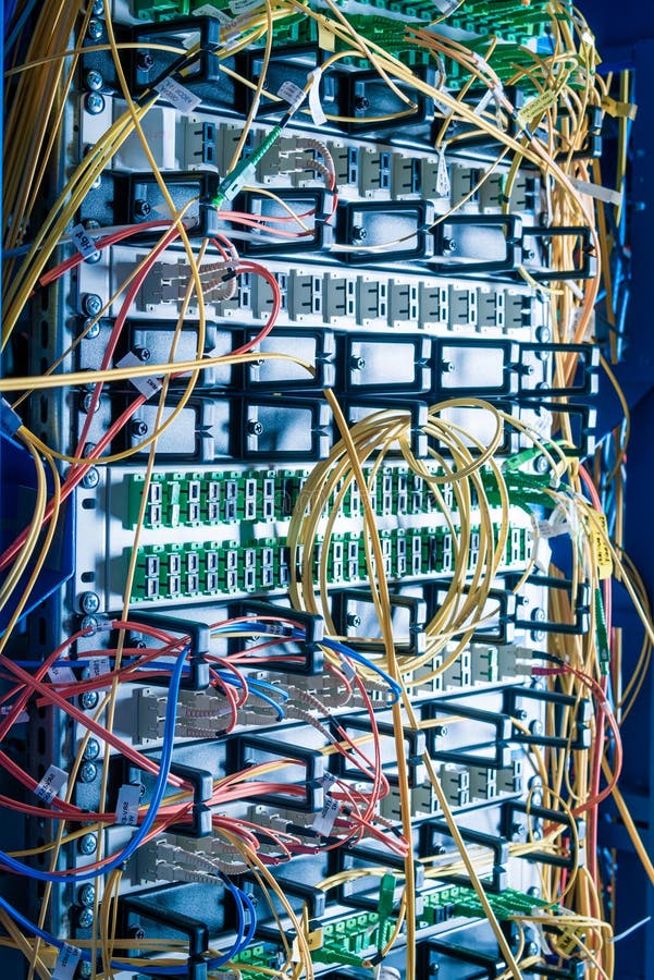Detail of Server Rack with Fiber Optic Cables Attached To Front Stock ...