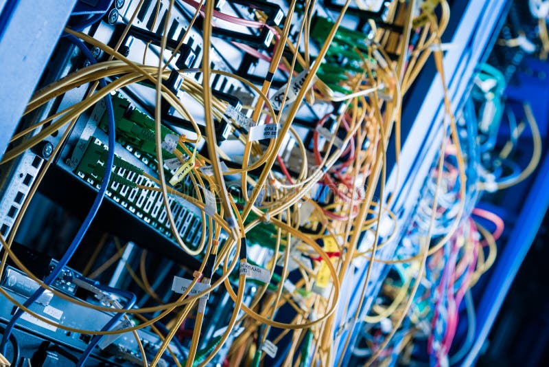 Detail of Server Rack with Fiber Optic Cables Attached To Front Stock ...