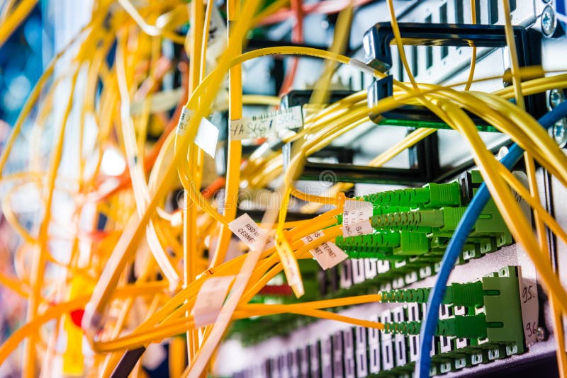 Detail of Server Rack with Fiber Optic Cables Attached To Front Stock ...