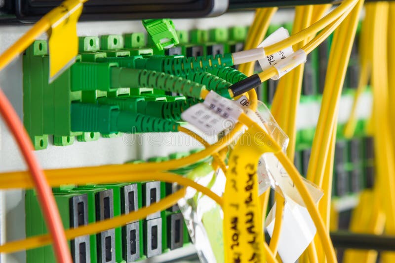 Detail of Server Rack with Fiber Optic Cables Attached To Front Stock ...