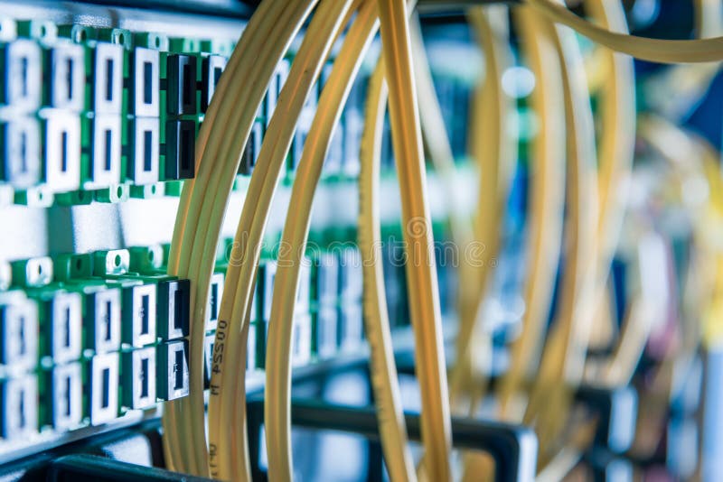 Detail of Server Rack with Fiber Optic Cables Attached To Front Stock ...