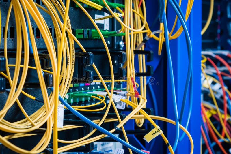 Detail of Server Rack with Fiber Optic Cables Attached To Front Stock ...