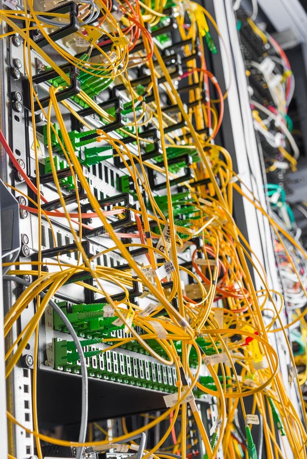 Detail of Server Rack with Fiber Optic Cables Attached To Front Stock ...