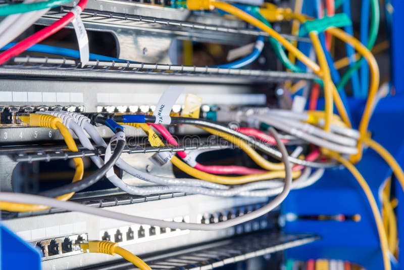 Detail of Server Rack with Fiber Optic Cables Attached To Front Stock ...