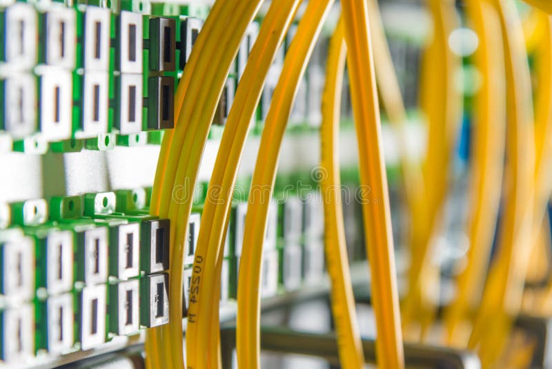 Detail of Server Rack with Fiber Optic Cables Attached To Front Stock ...