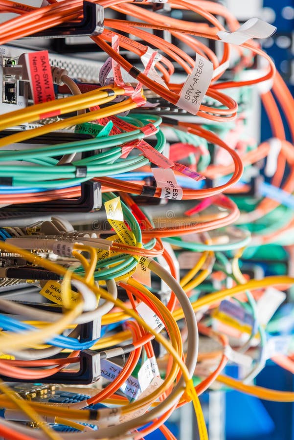 Detail of Server Rack with Fiber Optic Cables Attached To Front Stock ...